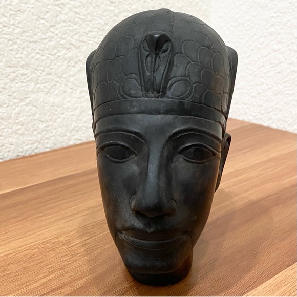 Accents | Hand Carved Wood Egyptian Pharaoh King Tut Tutankahmun Bust 5 ...